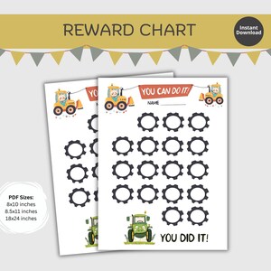 Toddler Tractor Reward Chart, Boys Reward Chart Printable, Kids Digger ...
