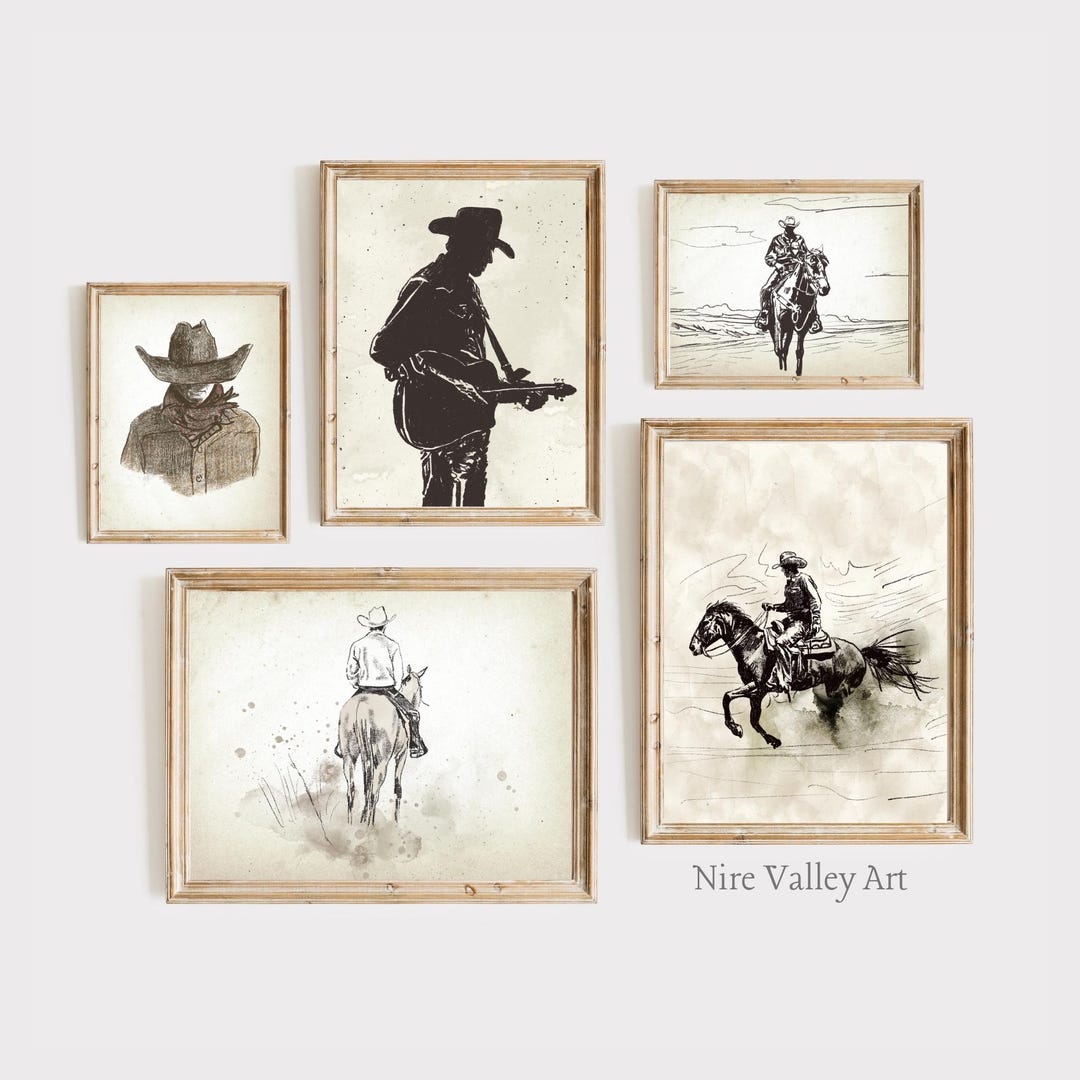 Western Prints, Vintage Gallery Wall Art Printables, Set of 5 Cowboy ...