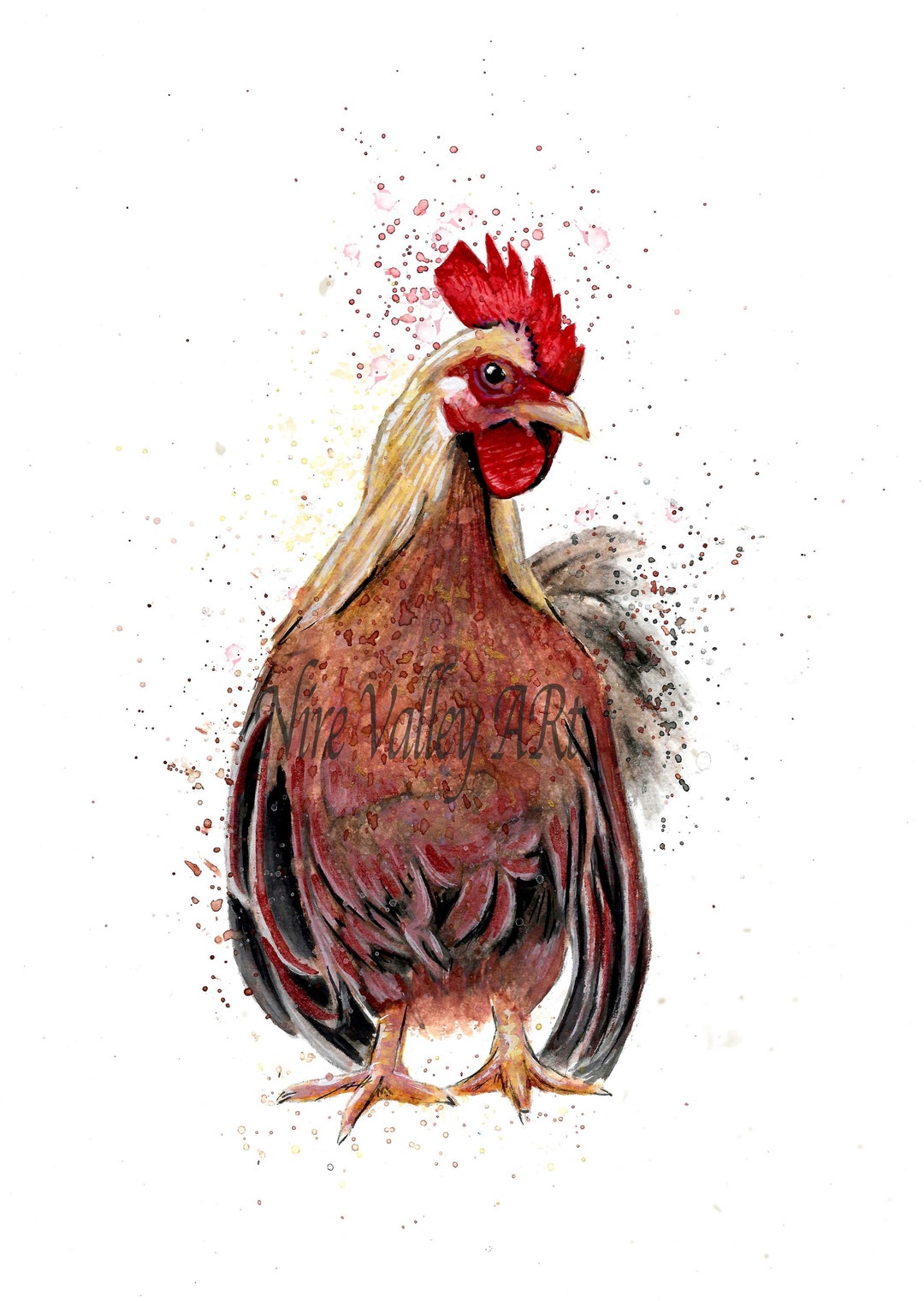 Chicken Art Print, Water Color Painting, Modern Wildlife Print, Farm ...
