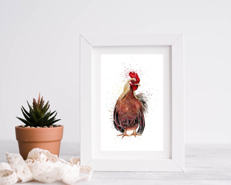 Chicken Art Print, Water Color Painting, Modern Wildlife Print, Farm ...
