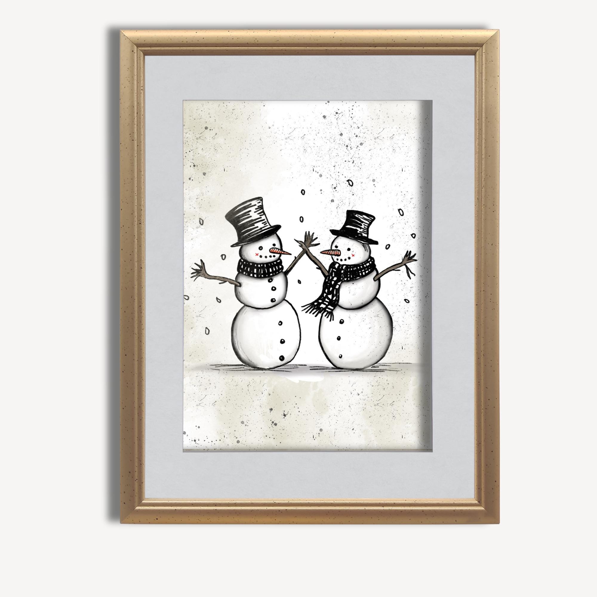 Vintage Snowmen Print, Christmas Watercolor Snowmen Painting, Christmas ...