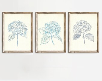 Pink Hydrangea Floral Print Set of 3, Vintage Pink Wall Decor, Gallery ...