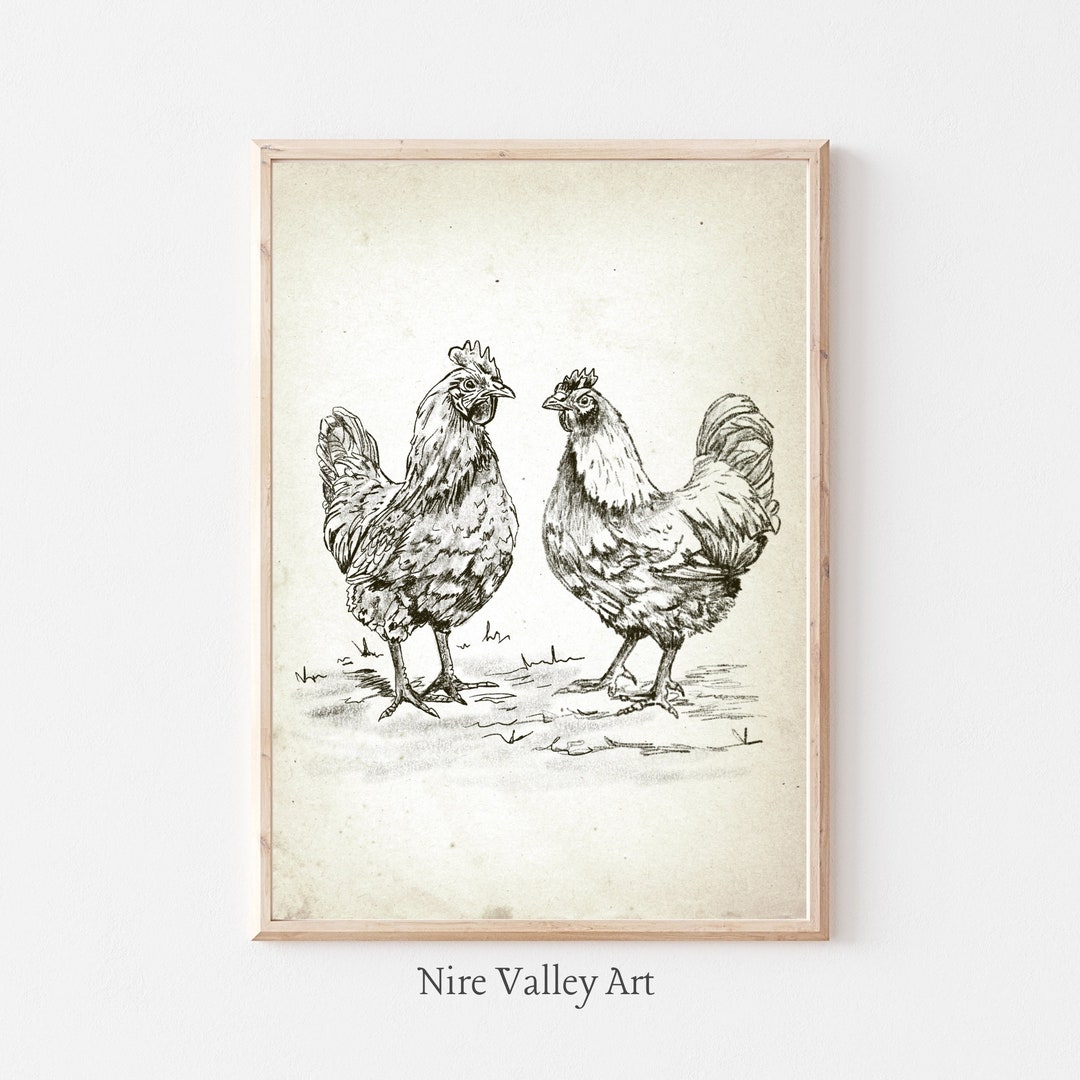 Vintage Chicken Print, Farmhouse Wall Art, Country Farm Painting ...