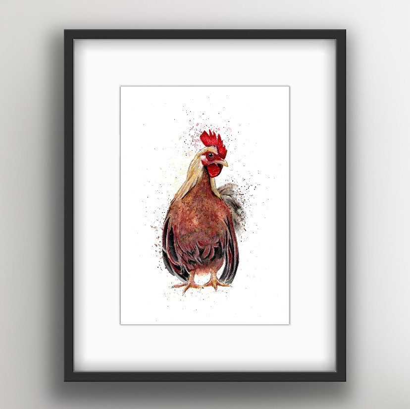 Chicken Art Print, Water Color Painting, Modern Wildlife Print, Farm ...