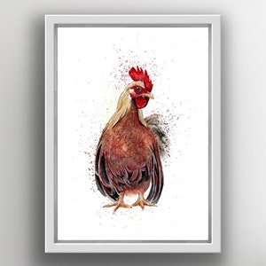 Chicken Art Print, Water Color Painting, Modern Wildlife Print, Farm ...