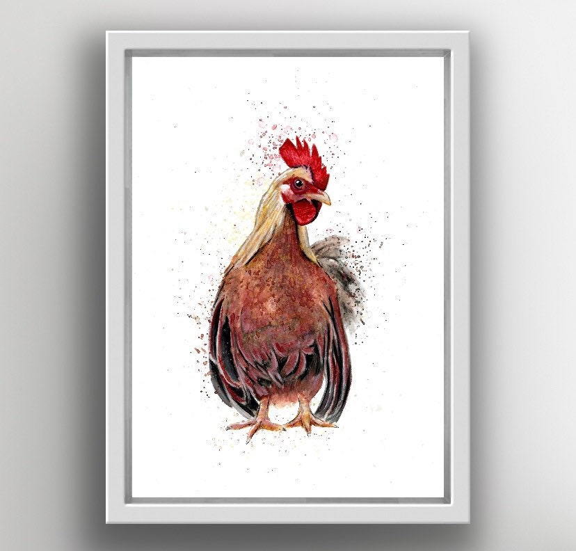 Chicken Art Print, Water Color Painting, Modern Wildlife Print, Farm ...