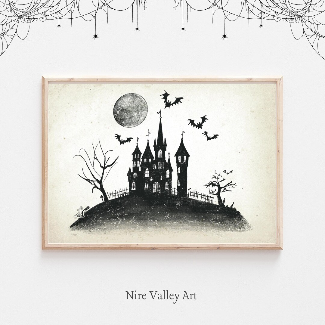 Vintage Halloween Wall Art Printable, Haunted House Print, Halloween ...
