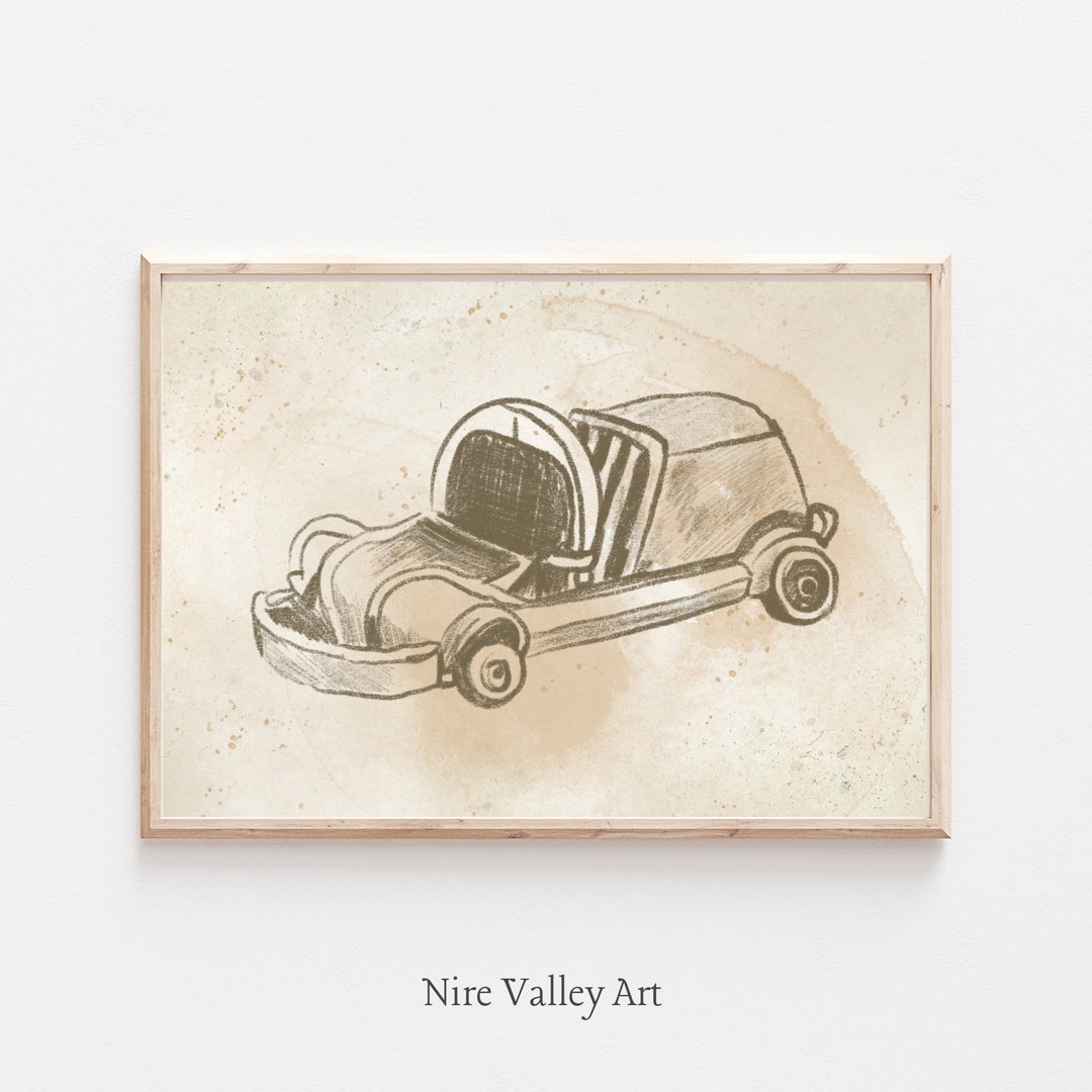 Vintage Toy Car Print, Nursery Wall Art Digital Download, Childrens Car ...