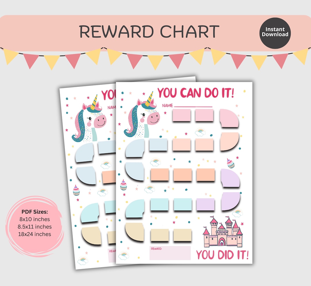 Toddler Unicorn Reward Chart, Girls Pink Reward Chart Printable, Kids ...