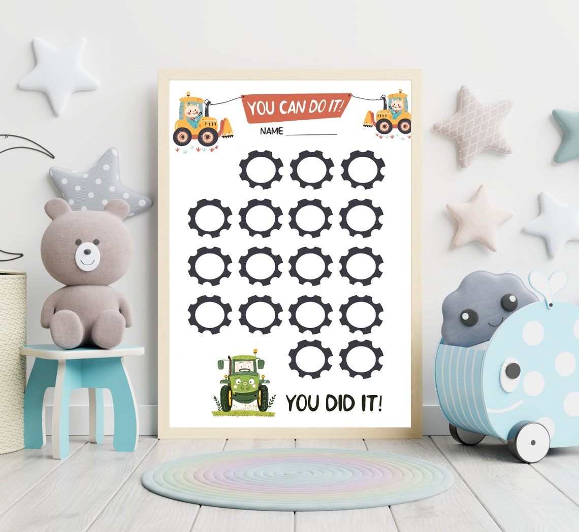 Toddler Tractor Reward Chart, Boys Reward Chart Printable, Kids Digger ...
