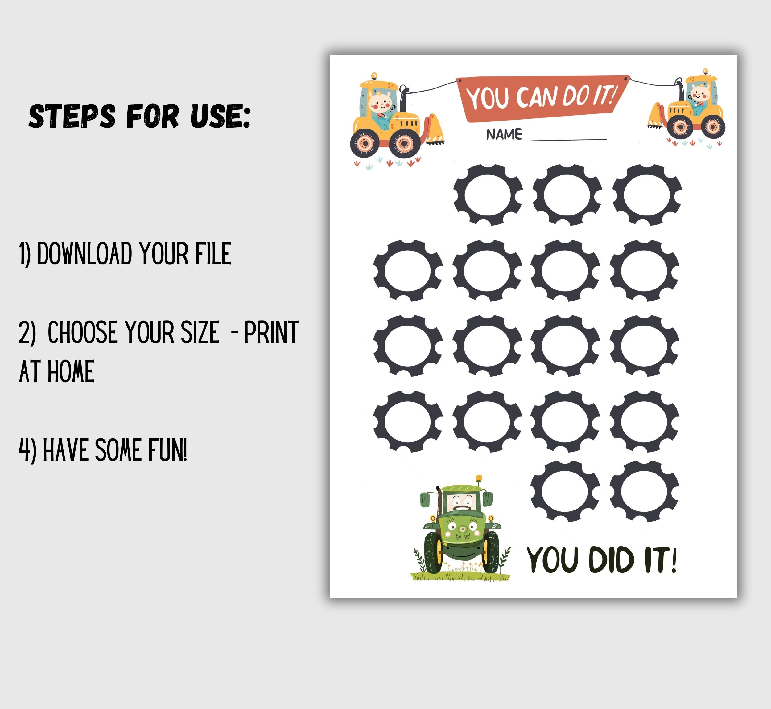 Toddler Tractor Reward Chart, Boys Reward Chart Printable, Kids Digger ...