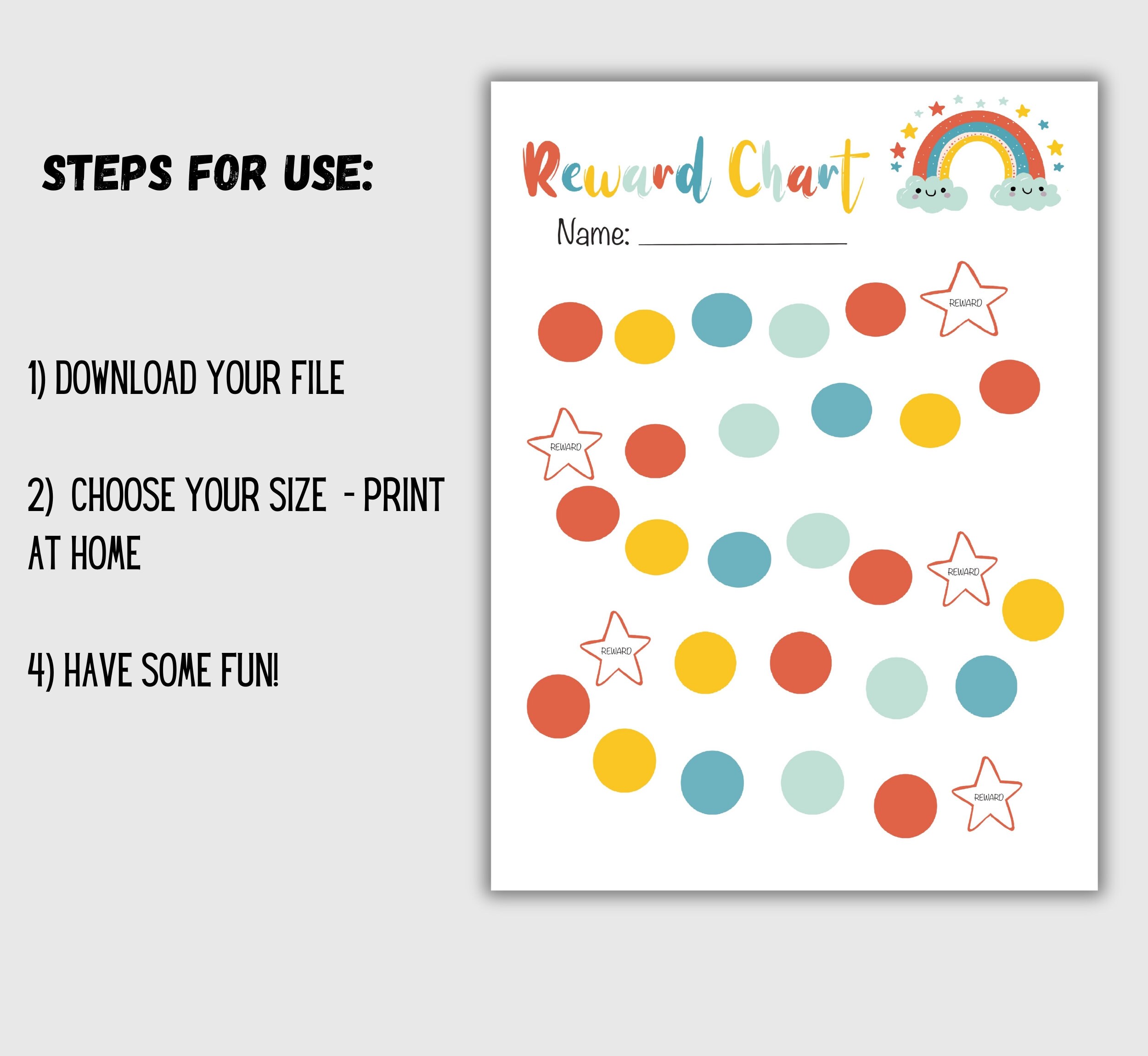 Toddler Reward Chart, Kids Reward Chart Printable, Rainbow Reward Chart ...