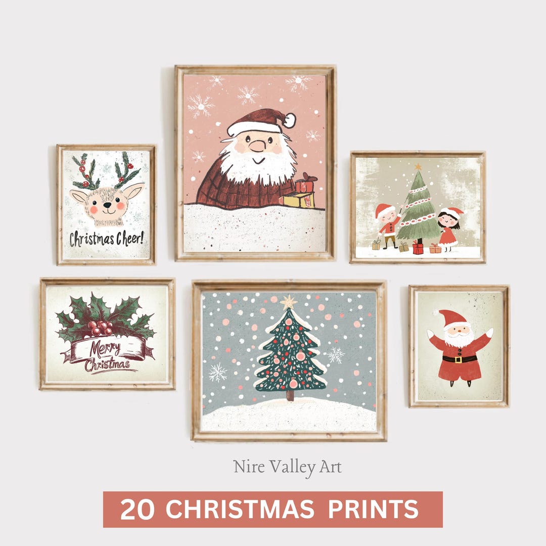 Christmas Wall Art Prints, Set of 20 Printable Holiday Decor, Kids ...