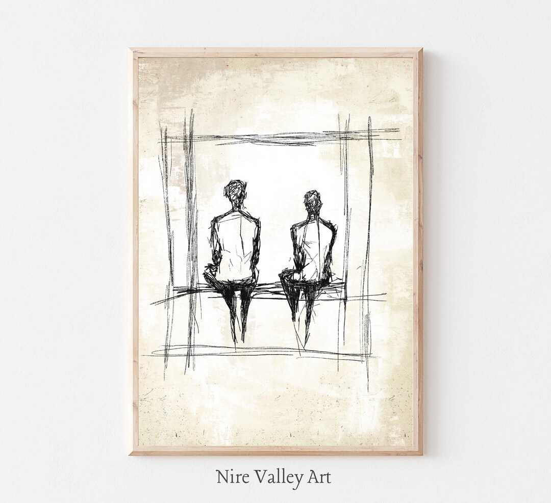 Two Figures Sitting Sketch, Vintage Minimalist Printable, Drawing Print ...