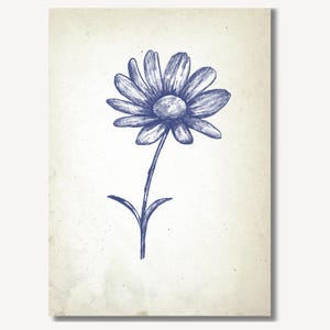 Vintage Daisy Print, Blue Wall Decor, Floral Gallery Wall Art ...