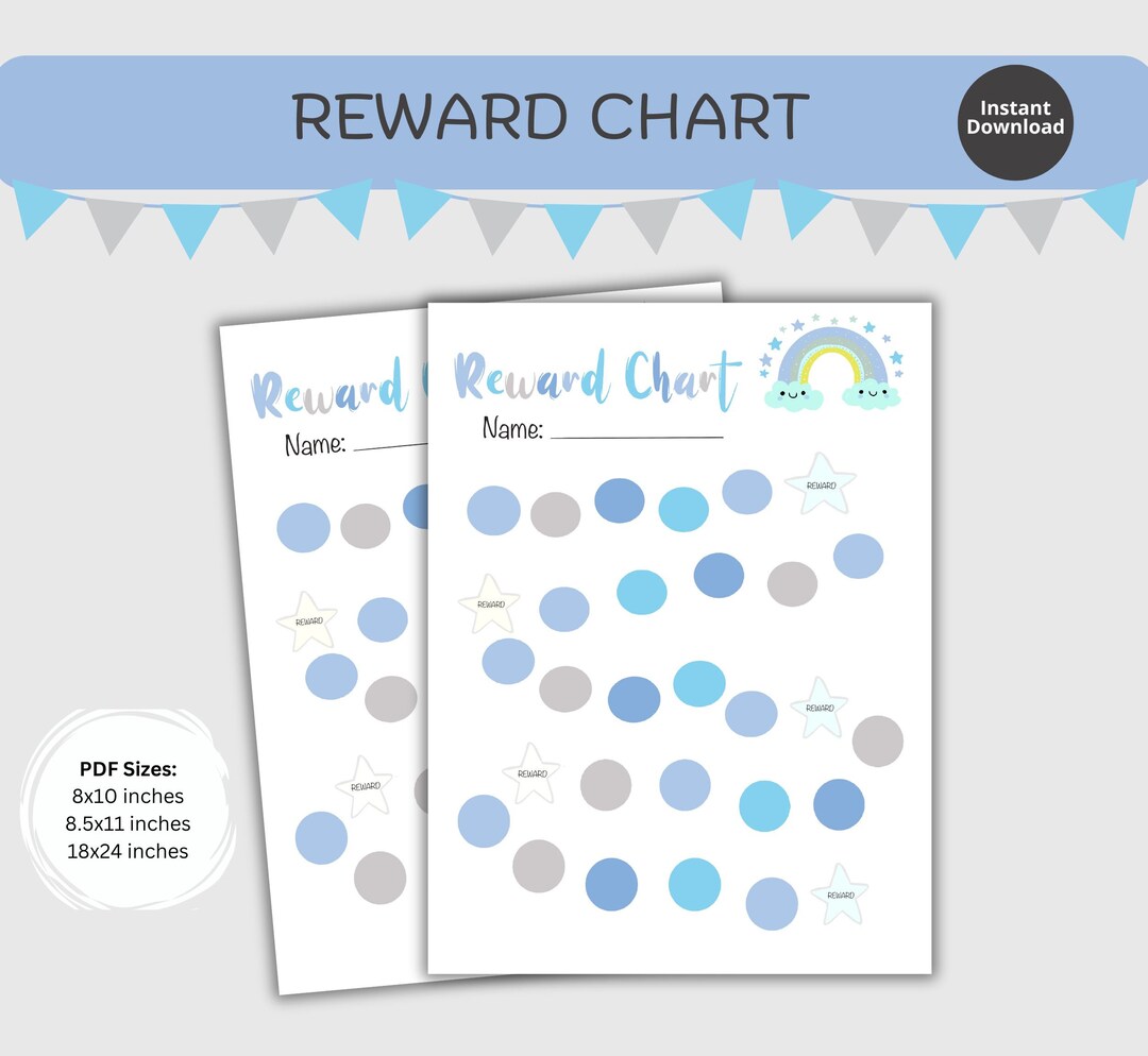 Toddler Reward Chart, Boys Blue Reward Chart Printable, Kids Reward ...