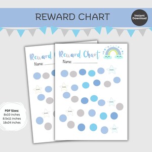 Toddler Reward Chart, Boys Blue Reward Chart Printable, Kids Reward ...