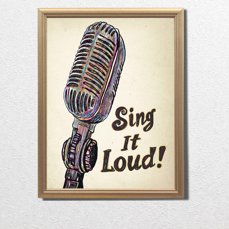 Music Wall Art, Retro Microphone Print, Trendy Preppy Dorm Art, Vintage ...