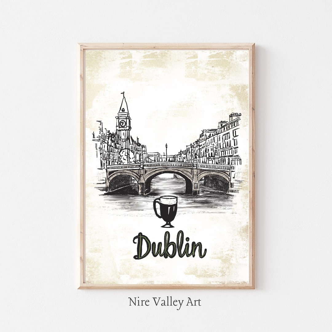 Vintage Travel Print, Dublin City Poster, Retro Dublin Wall Art, Ha ...