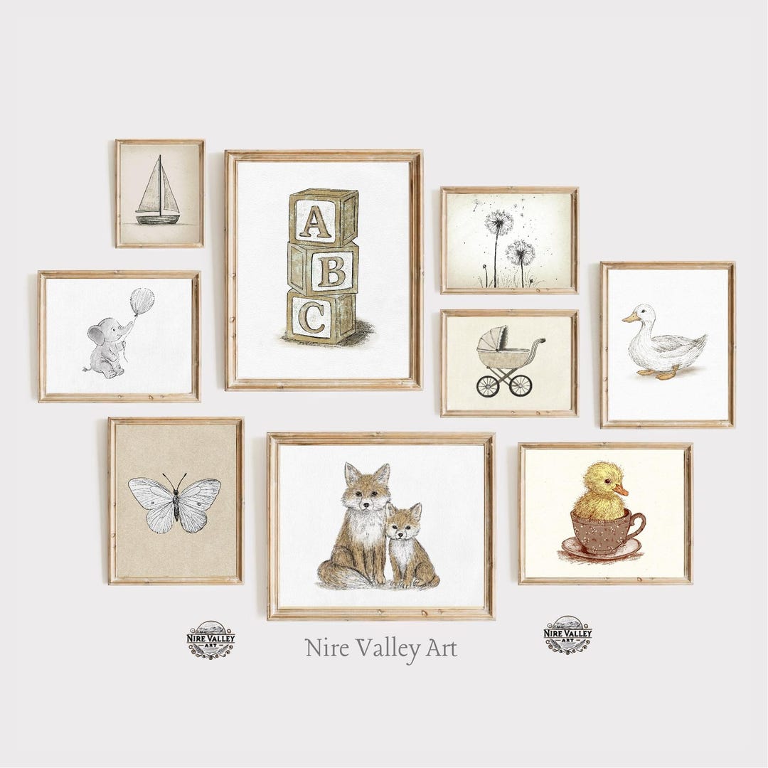 Vintage Nursery Wall Art Prints, Set of 9 Vintage Gallery Wall ...
