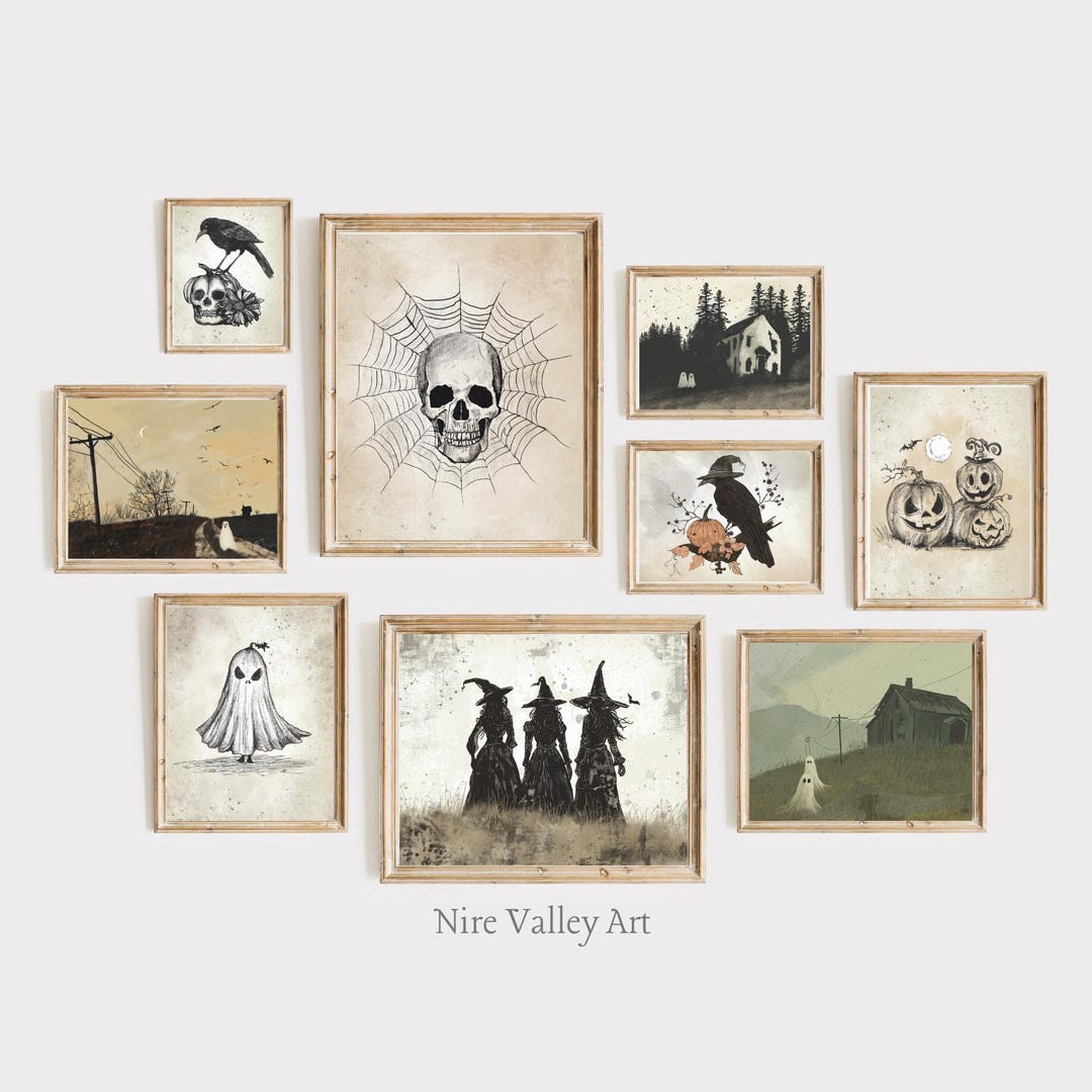 Vintage Halloween Prints, Set of 9, Dark Academia Decor, Moody ...