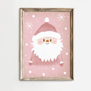 Pink Santa Wall Art Printable , Kids Christmas Prints, Girls Nursery ...