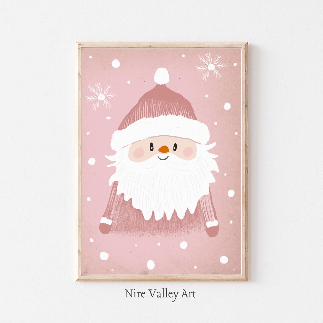 Pink Santa Wall Art Printable , Kids Christmas Prints, Girls Nursery ...