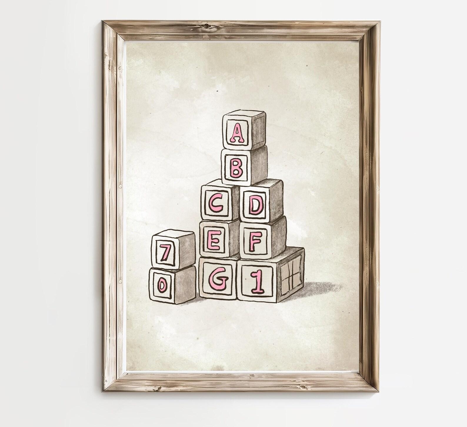 Vintage Nursery Printable, Alphabet Number Blocks Print, Pink Girls ...