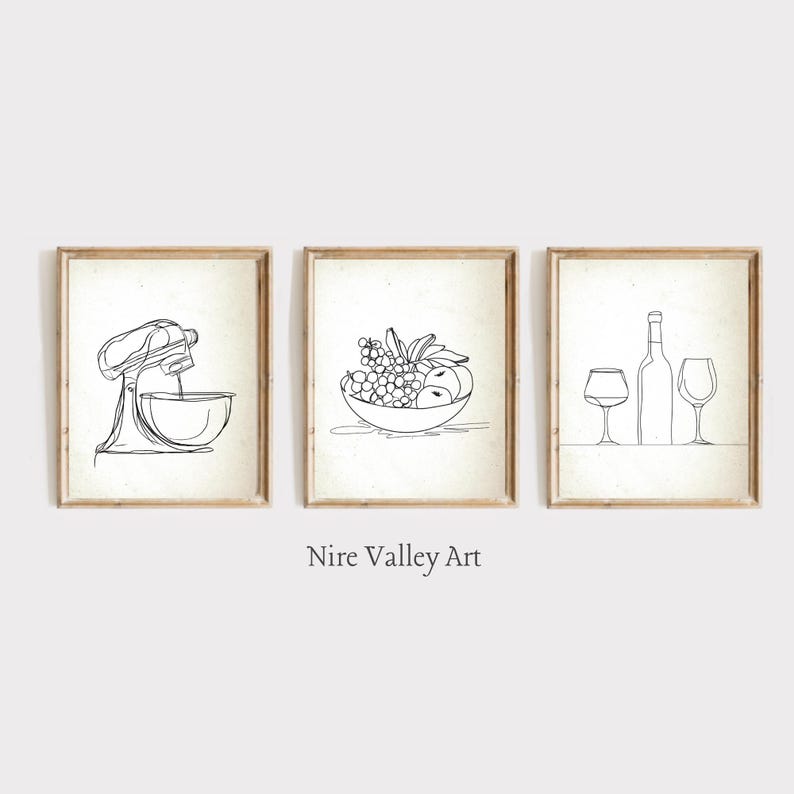 Kitchen Wall Art Set of 5, Line Drawing Kitchen Prints, Mixer Print ...