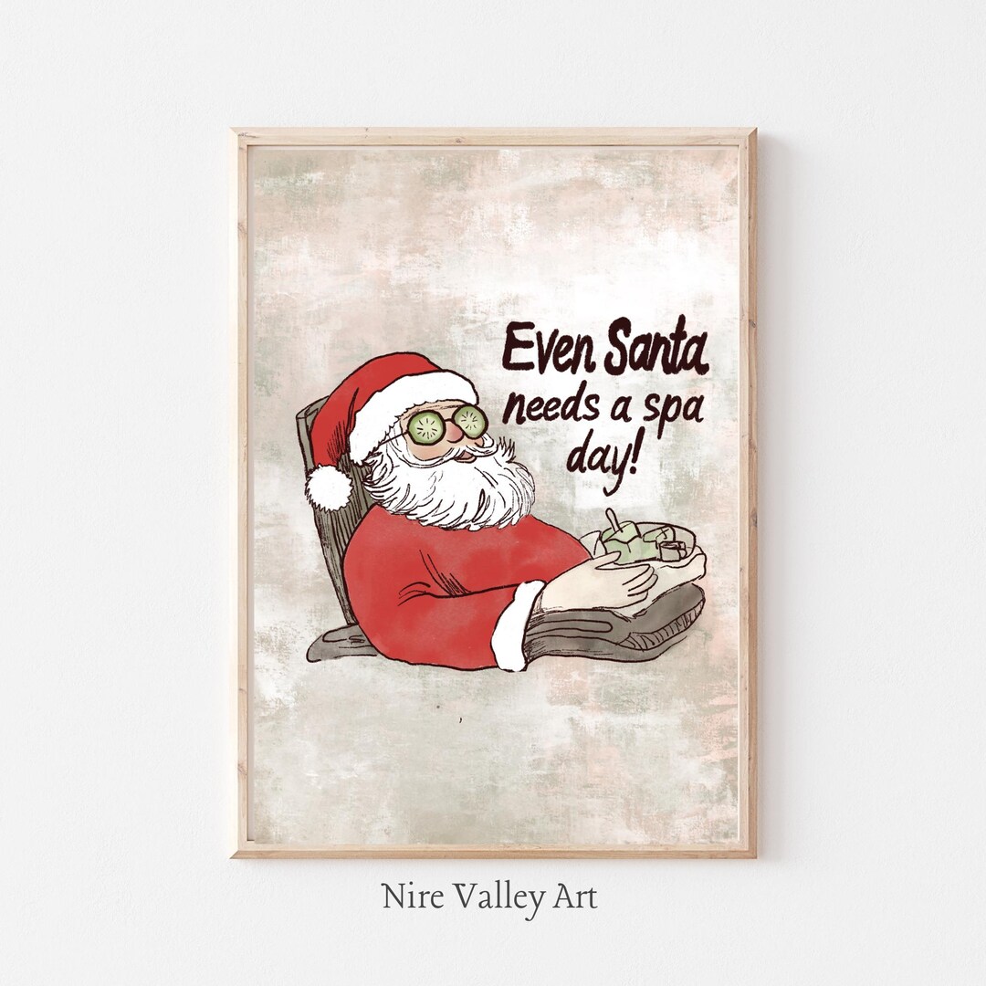 Santa Claus Christmas Print, Christmas Spa Decor, Vintage Christmas ...