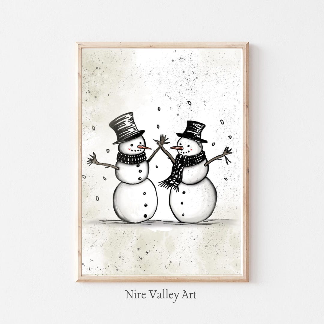 Vintage Snowmen Print, Christmas Watercolor Snowmen Painting, Christmas ...