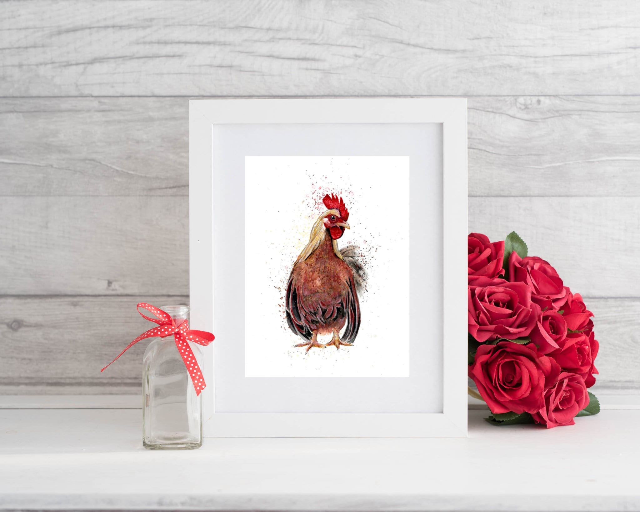 Chicken Art Print, Water Color Painting, Modern Wildlife Print, Farm ...