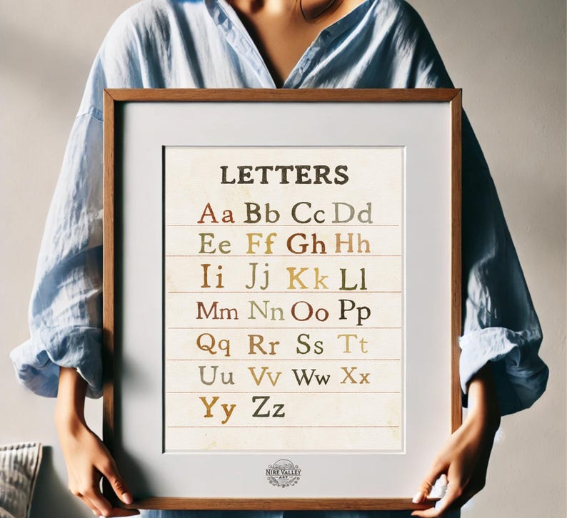 Alphabet Chart Printable, Vintage ABC Wall Art, Educational Letters ...