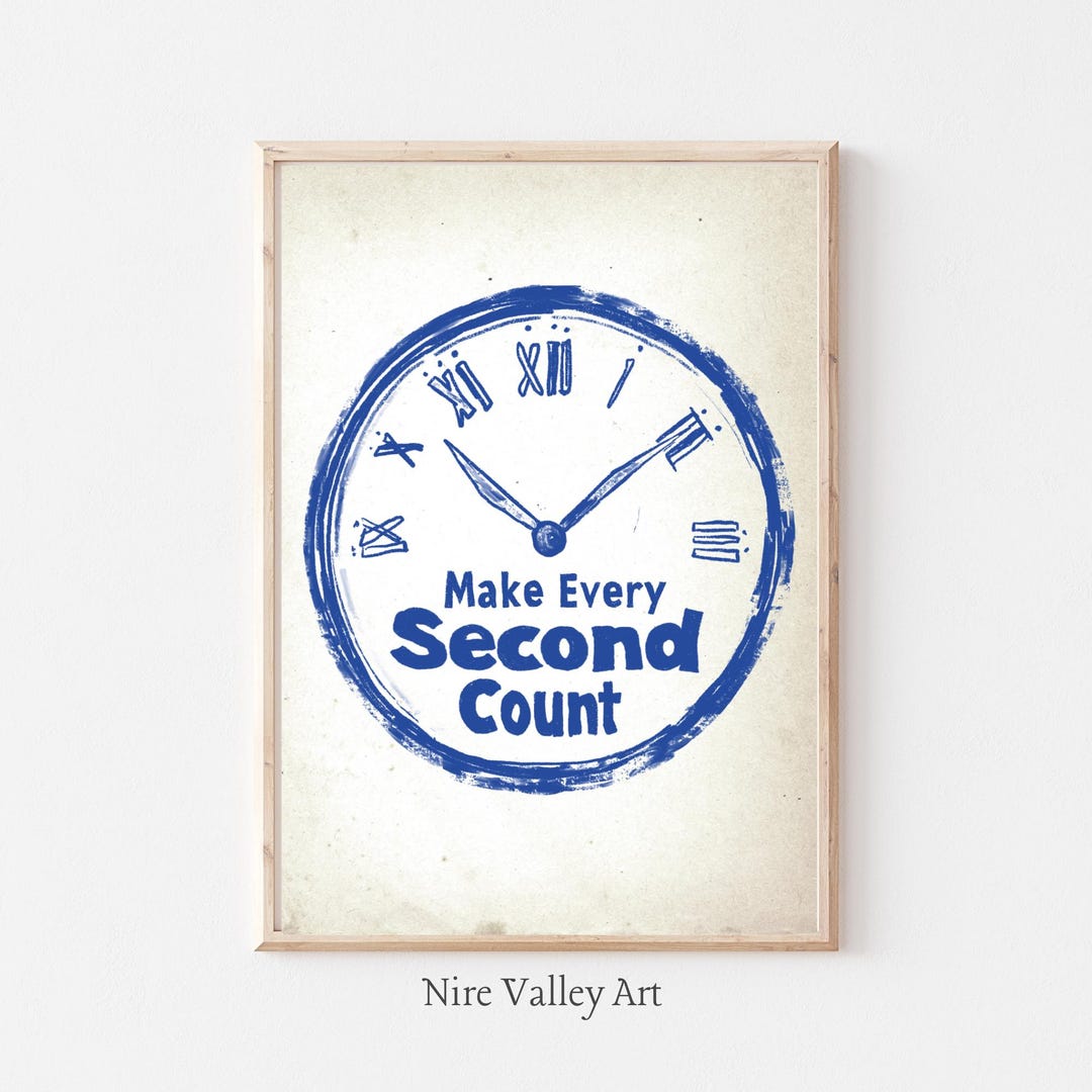 Retro Motivational Quote Poster, Make Every Second Count Print, Modern ...