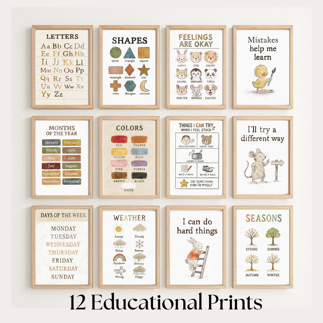 Educational Posters Bundle, Vintage Printable Wall Art for Kids, Growth ...