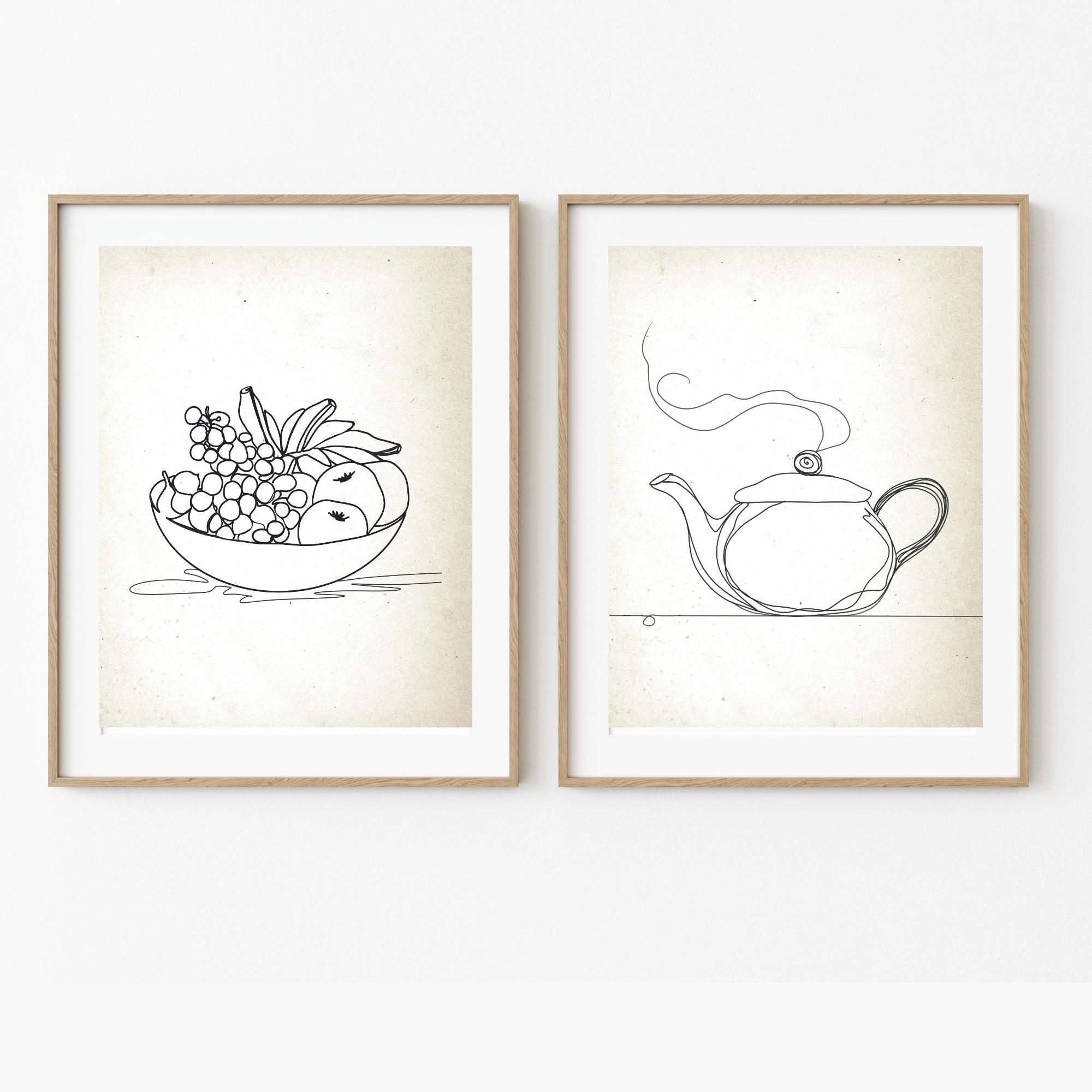 Kitchen Wall Art Set of 5, Line Drawing Kitchen Prints, Mixer Print ...