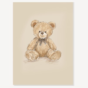 Vintage Nursery Toy Teddy Bear Sketch, Gender Neutral Wall Art ...