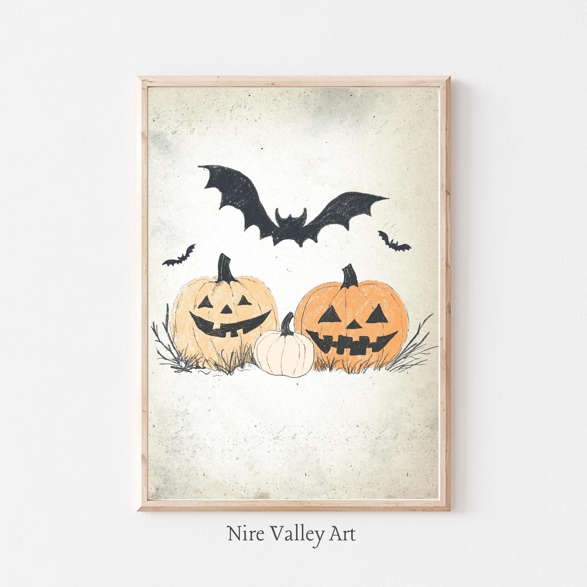 Vintage Halloween Wall Art Printable, Vintage Pumpkins Print, Halloween ...