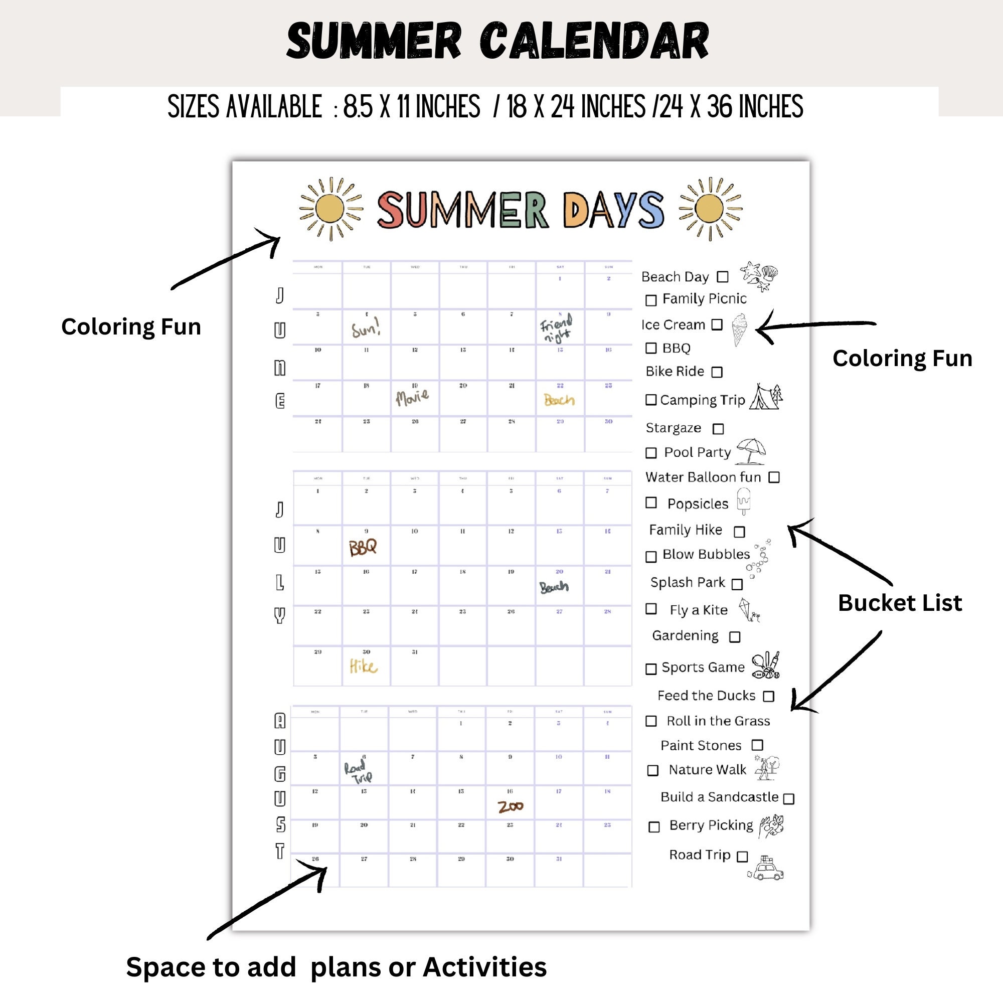 Summer Countdown Printable Poster, 2024, Summer Calendar ,summer Bucket ...