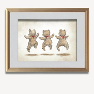 Vintage Nursery Printable, Dancing Teddy Bear Print, Gender Neutral ...