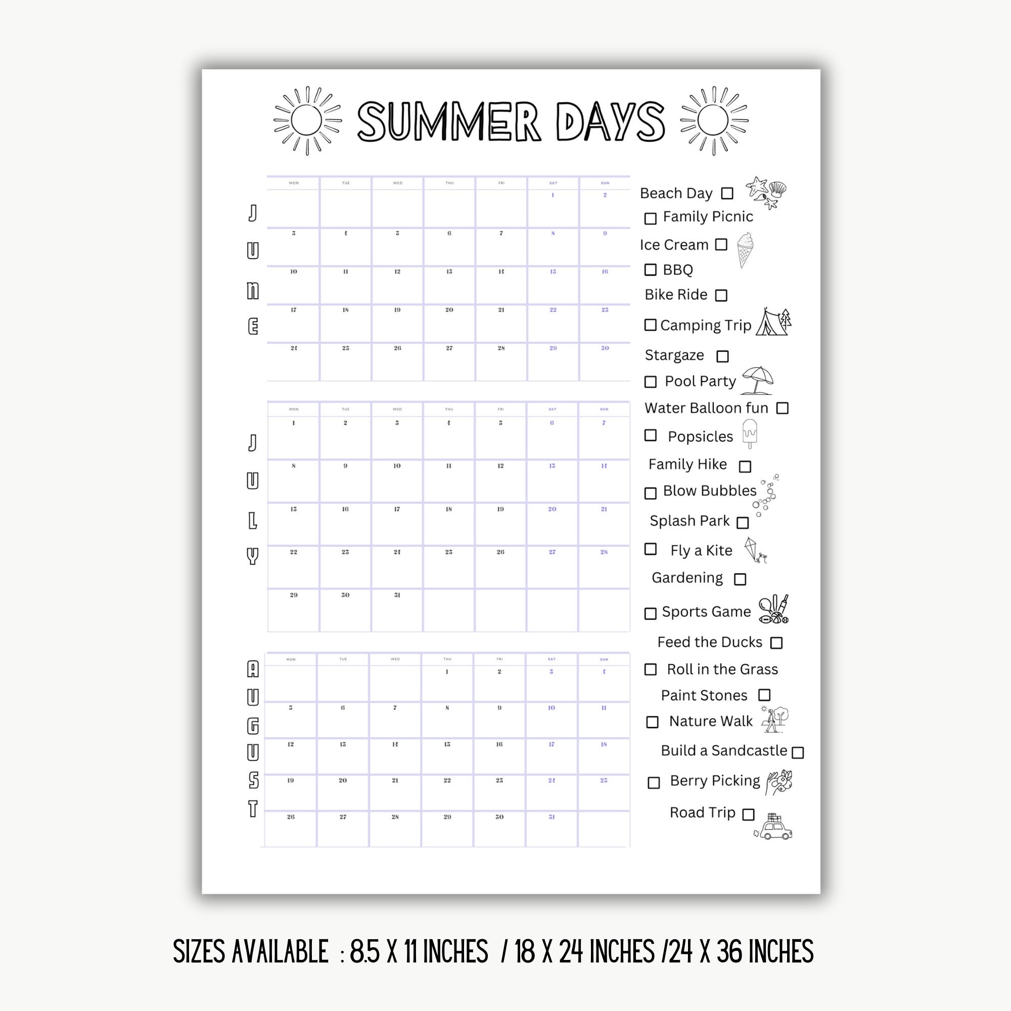 Summer Countdown Printable Poster, 2024, Summer Calendar ,summer Bucket ...