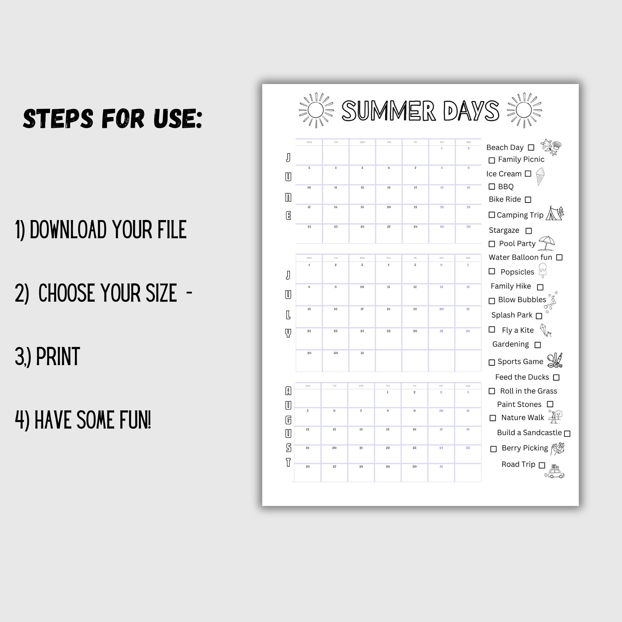 Summer Countdown Printable Poster, 2024, Summer Calendar ,summer Bucket ...