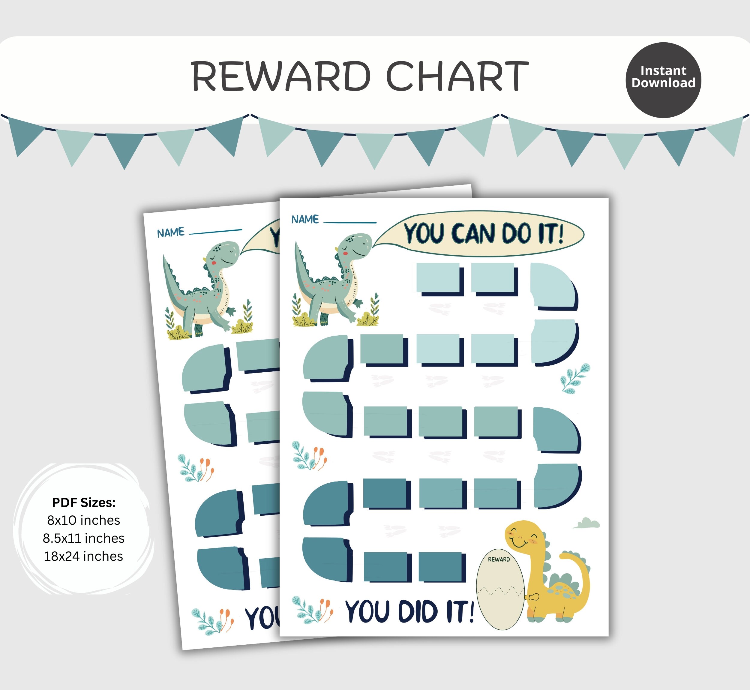 Toddler Dinosaur Reward Chart, Boys Reward Chart Printable, Kids Animal ...