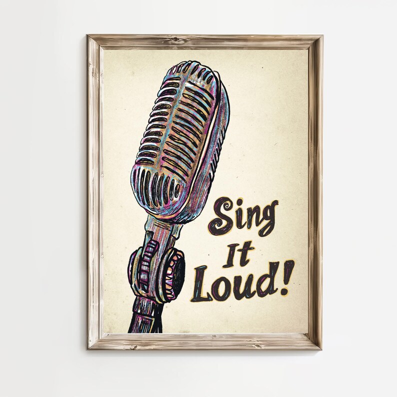 Music Wall Art, Retro Microphone Print, Trendy Preppy Dorm Art, Vintage ...