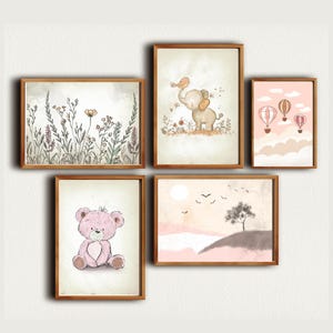 Vintage Nursery Pink Gallery Wall Set, Set of 5 Vintage Nursery ...