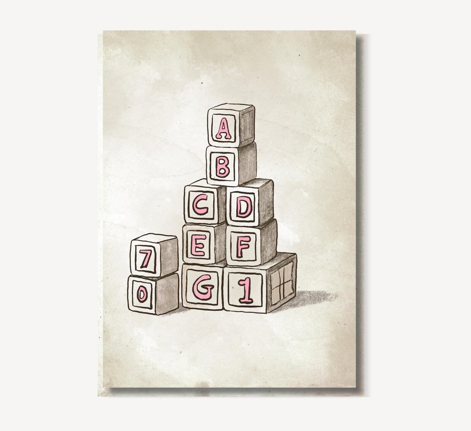 Vintage Nursery Printable, Alphabet Number Blocks Print, Pink Girls ...