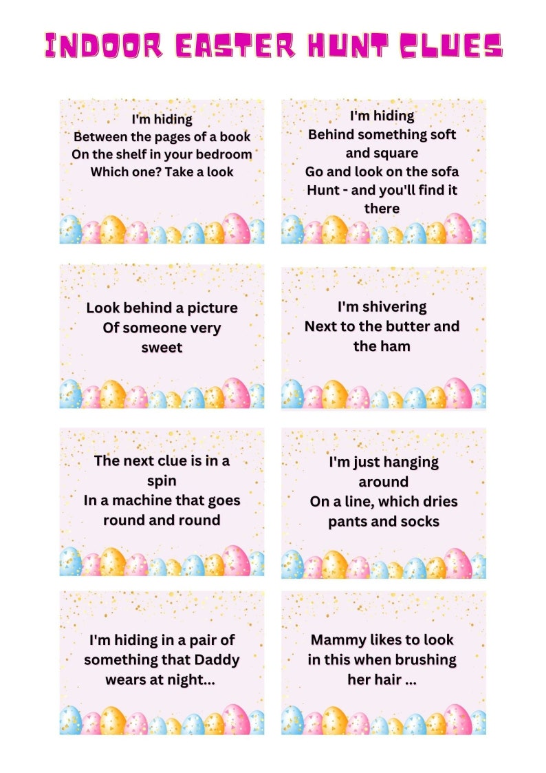 Easter Indoor Treasure Hunt,easter Hunt Clues,easter Printable, Instant ...