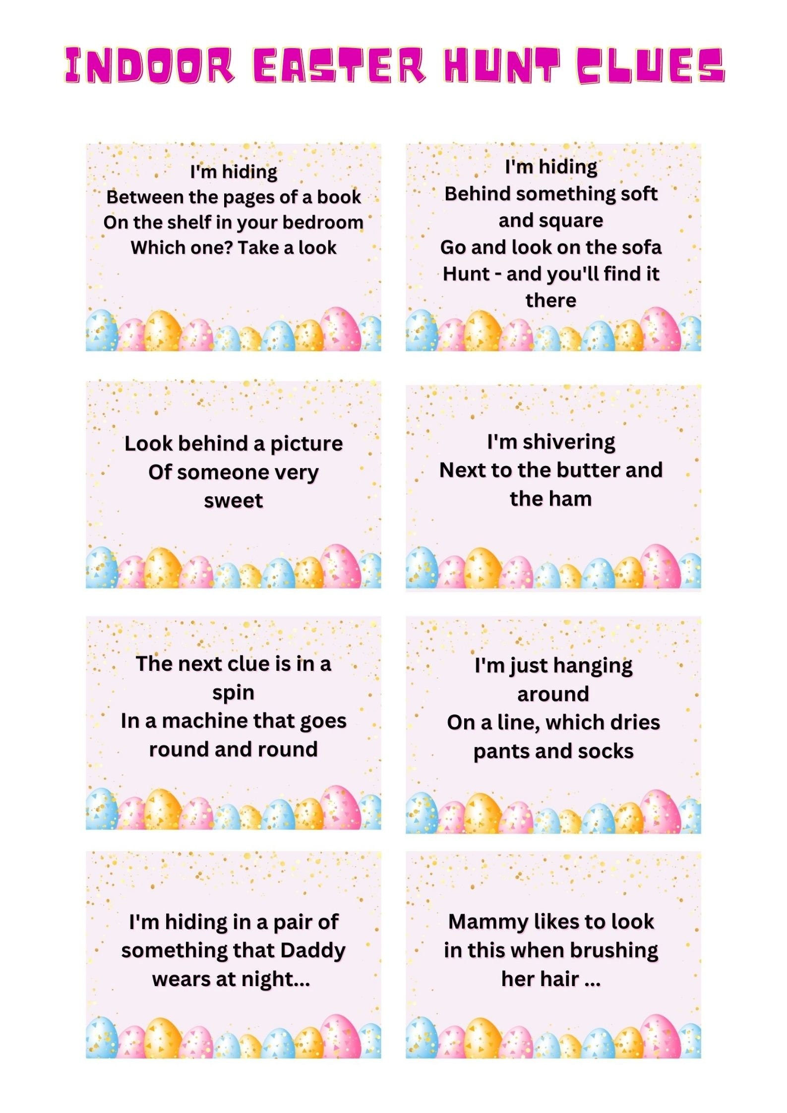 Easter Indoor Treasure Hunt,easter Hunt Clues,easter Printable, Instant ...