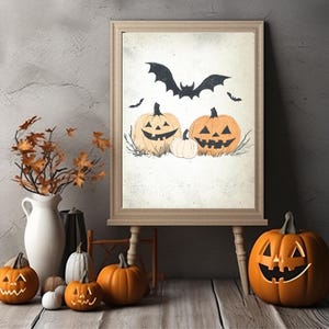 Vintage Halloween Wall Art Printable, Vintage Pumpkins Print, Halloween ...