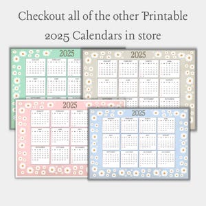 2025 Yearly Printable Calendar, Minimalist Daisy Calendar Print, Yearly ...